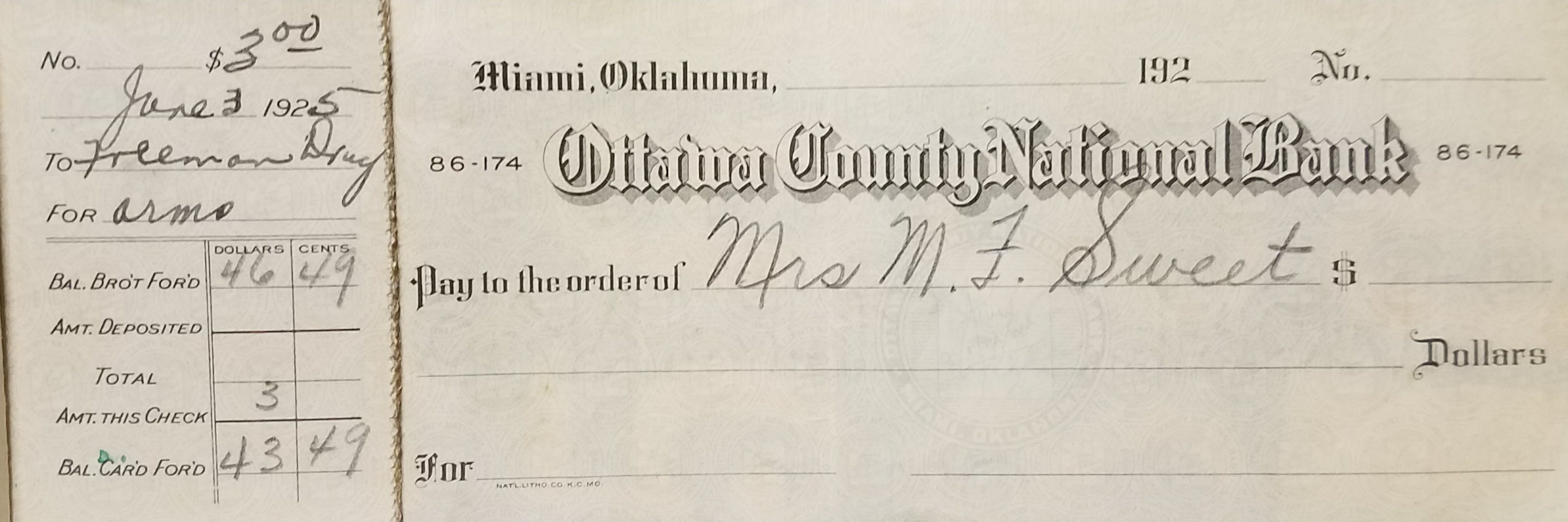 ottawa_county_bank_check_1920 – Miami, Oklahoma History