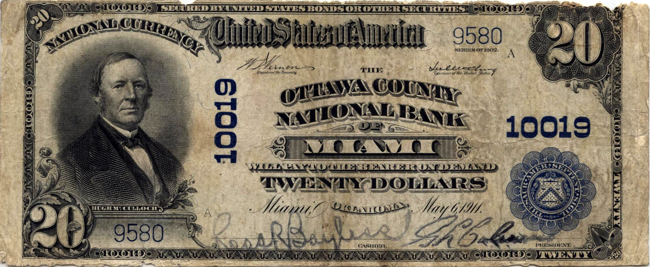 20_dollar_note_1911_ottawa_county_bank – Miami, Oklahoma History
