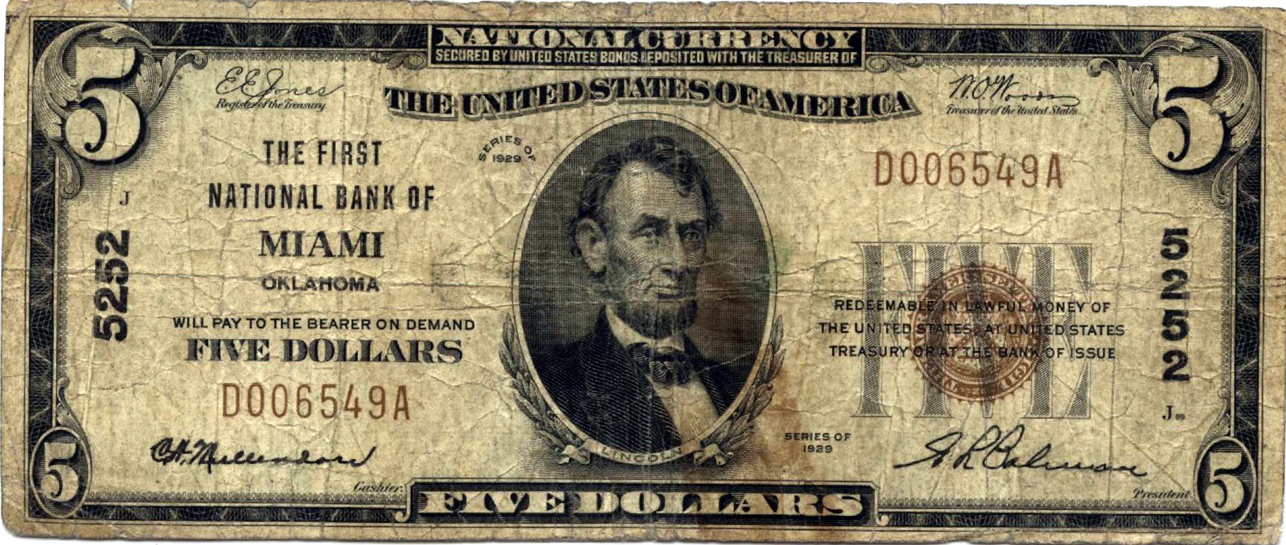 5_dollar_note_1929_first_national_bank – Miami, Oklahoma History